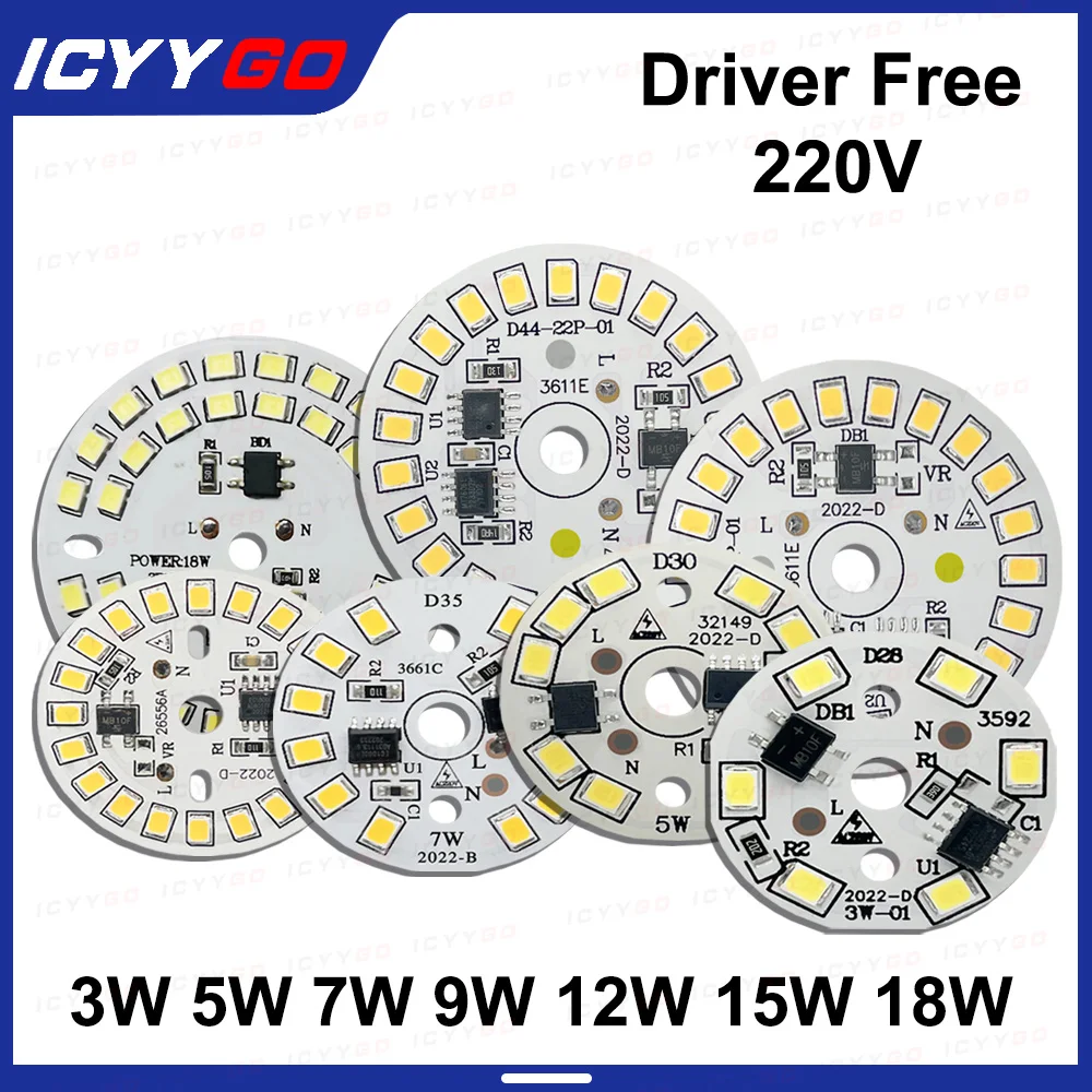 10PCS Driver-Free LED Bulb Chip 3W 5W 7W 9W 12W 15W 18W SMD 2835 Round Lamp Bead AC 220V Bulb ...