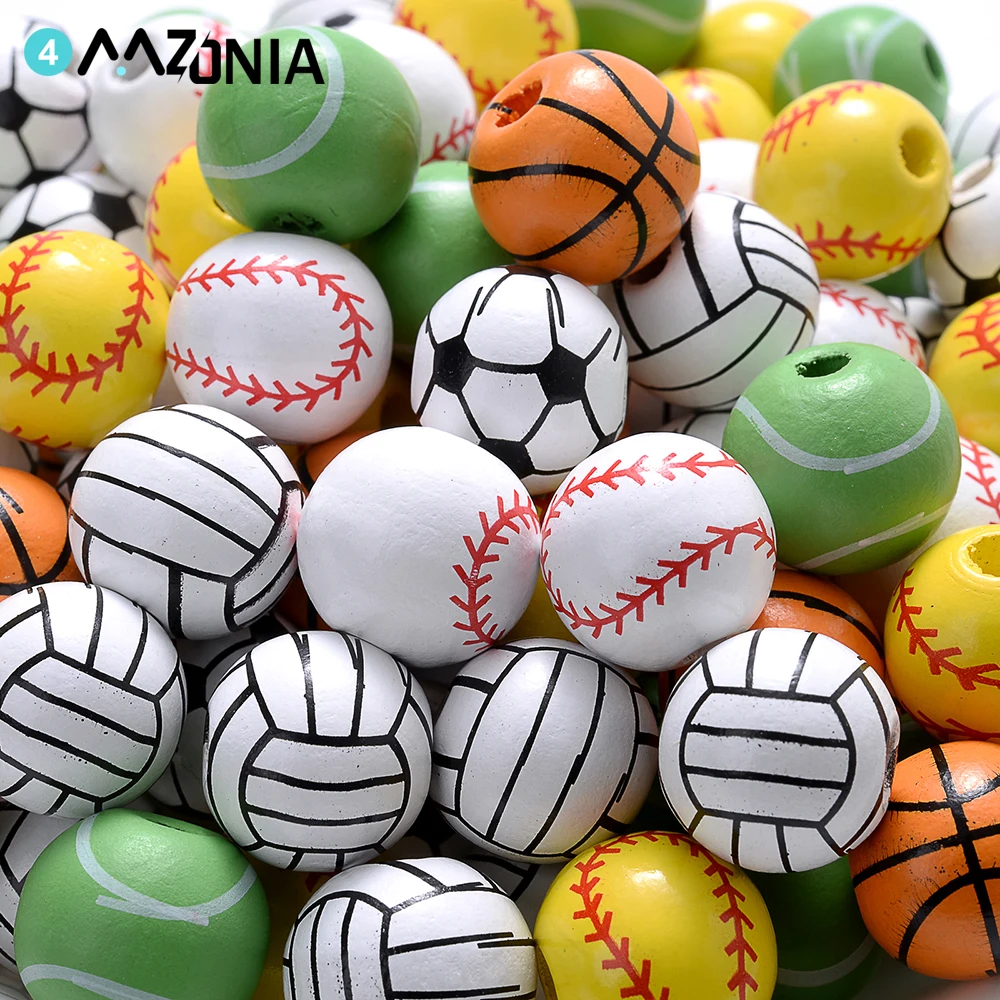 10pcs-16mm-Natural-Wooden-Beads-Volleyball-Soccer-Basketball-Tennis ...