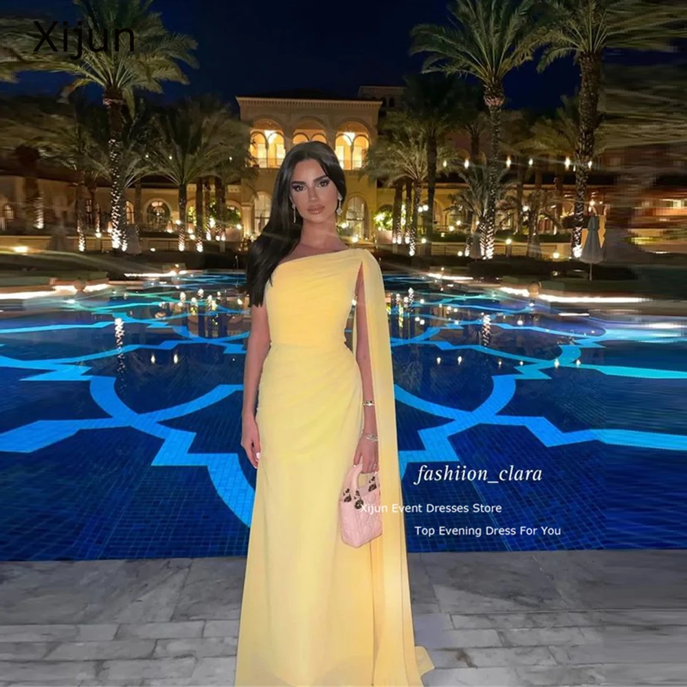 Xijun-Baby-Yellow-Evening-Dress-Chiffon-Mermaid-Prom-Gowns-One-shoulder ...