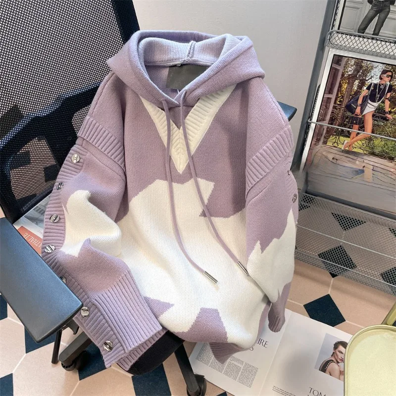 Hikigawa-Fake-Two-Pieces-Casual-Contrast-Color-Women-Sweaters-Long ...