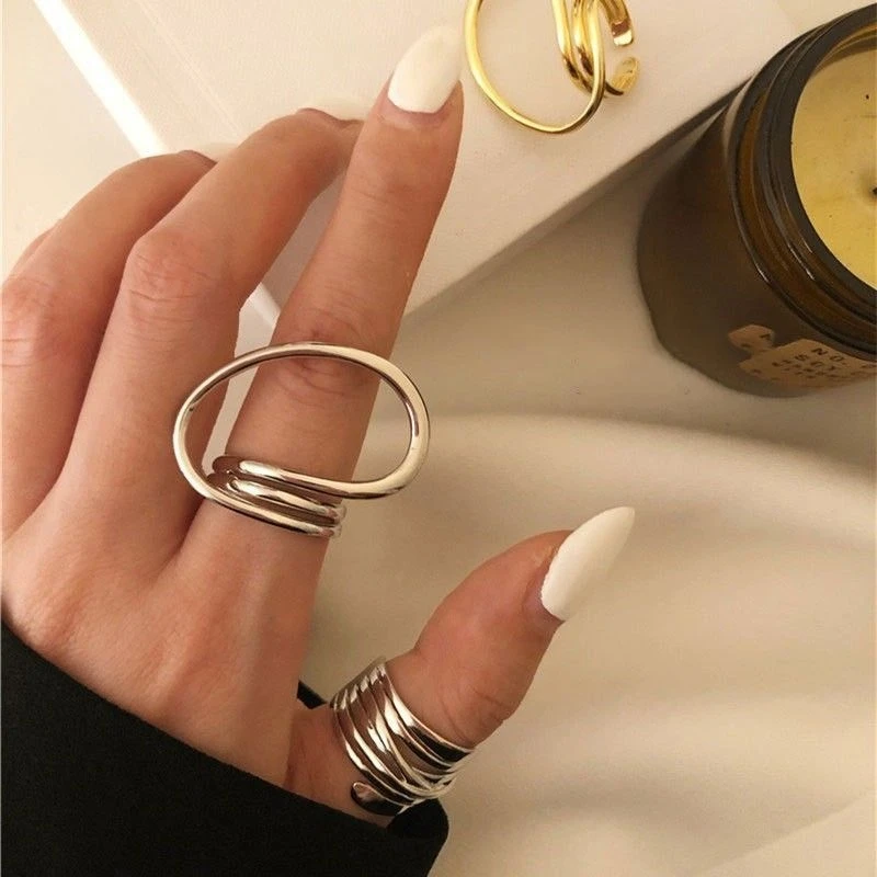 Sharelucky-New-Fashion-Exaggerated-Distorted-Lines-Geometric-Rings-Set ...