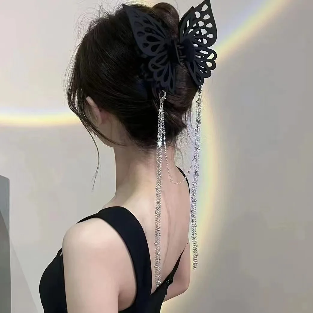 Super-Large-Butterfly-Chain-Tassel-Hair-Clip-for-Women-Solid-Color ...