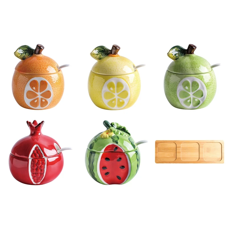 Porcelain-Condiment-Jar-Spice-Container-With-Lid-Fruit-Ceramic-Box ...