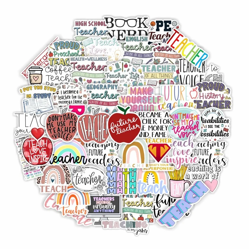 50pcs-Teacher-English-Cartoon-Stickers-Laptop-Bicycle-Guitar-Skateboard ...