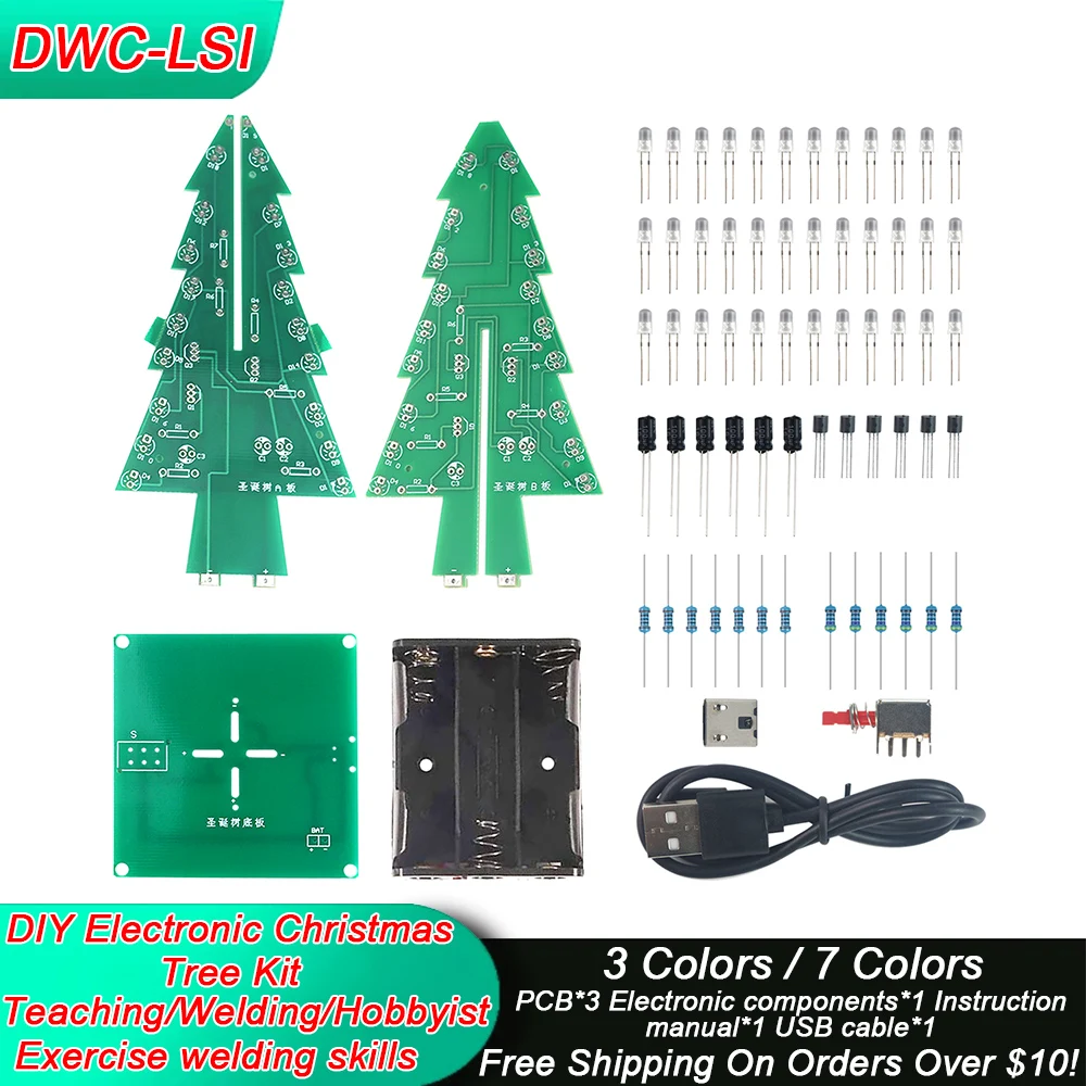 Three-Dimensional-3D-Christmas-Tree-LED-DIY-Kit-Red-Green-Yellow-LED ...