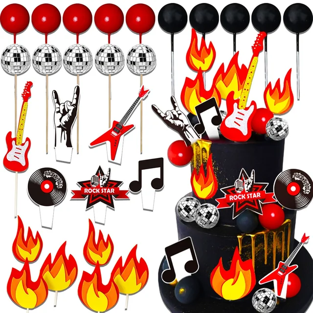 Gyufise 8Pcs Black Glitter Rock Pop Music Theme Table Toppers