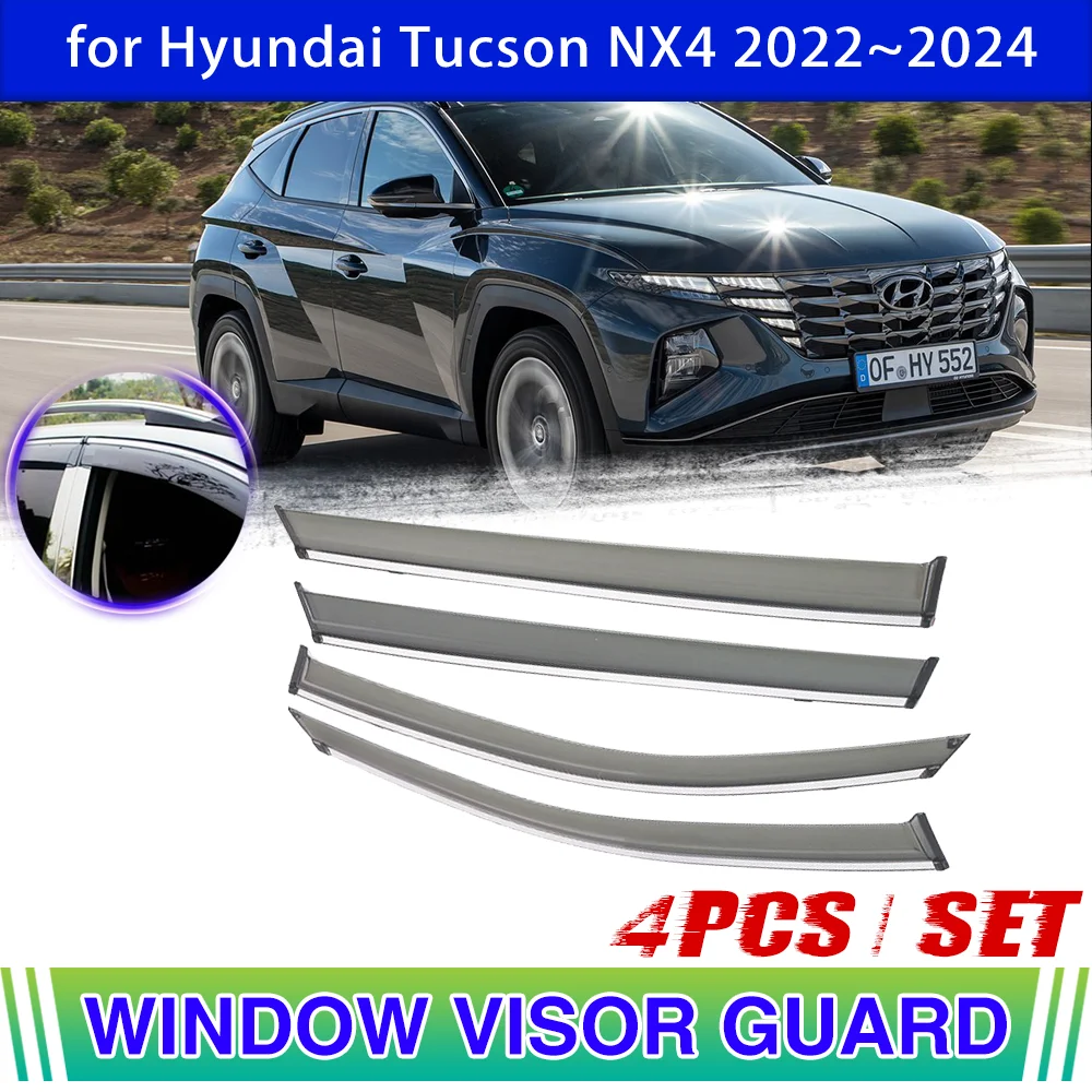 Car Window Visor for Hyundai Tucson NX4 LWB 2022 2023 2024 Vent Awning Rain Sun Eyebrow Guard ...