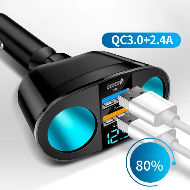 Dual-head-Cigarette-Lighter-Usb-Type-C-Extender-Fast-Charger-QC3-0 ...
