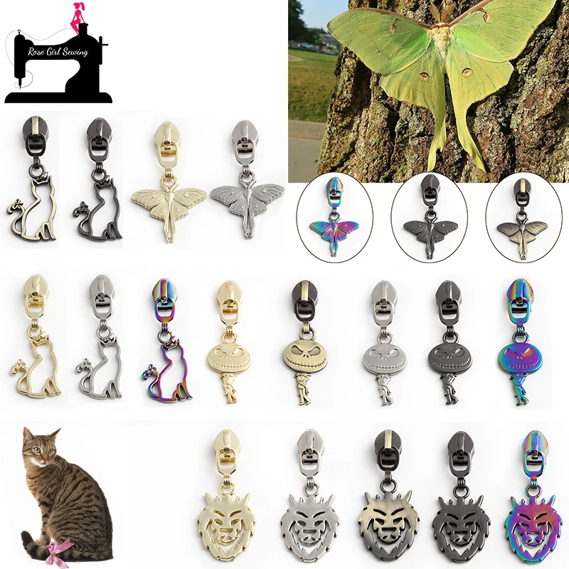 Animal Moth/Cat Bird/Skull/Lion Shape 5# Nylon Teeth Metal Zipper ...