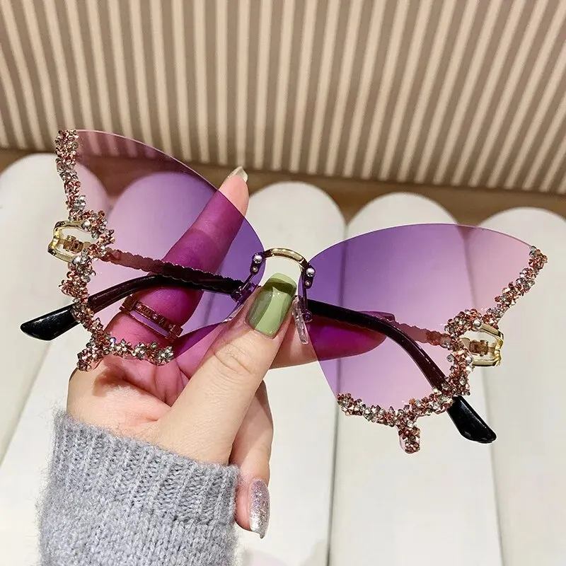 Butterfly-Rimless-Fashion-Sunglasses-For-Women-Luxury-Rhinestone ...
