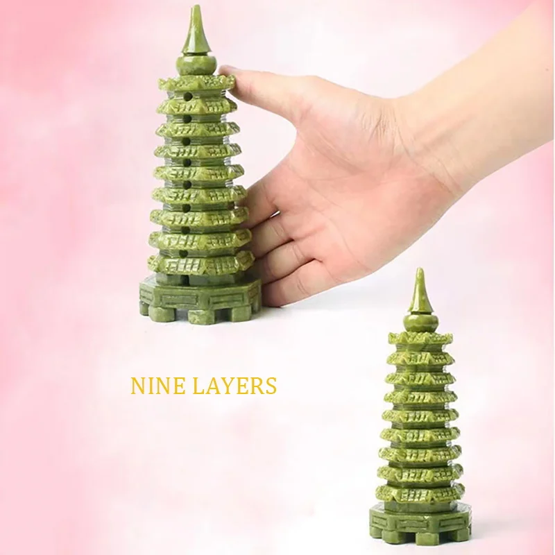 Wenchang Pagoda jade carving ornament 9 layers 15cm cyan jade, topaz ...