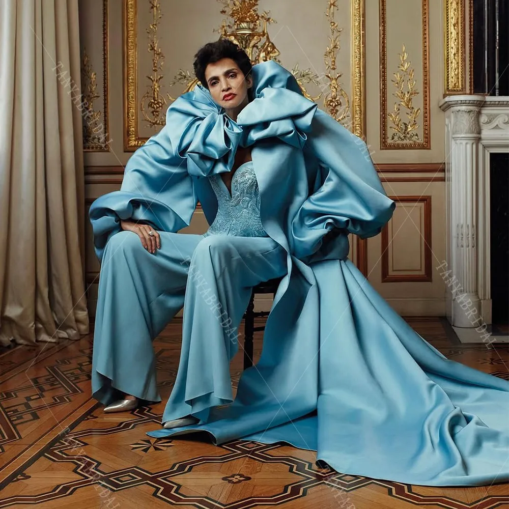 Blue Satin Cape For Women,Ruffles Edge Wedding Wrap New Fashion Runway ...