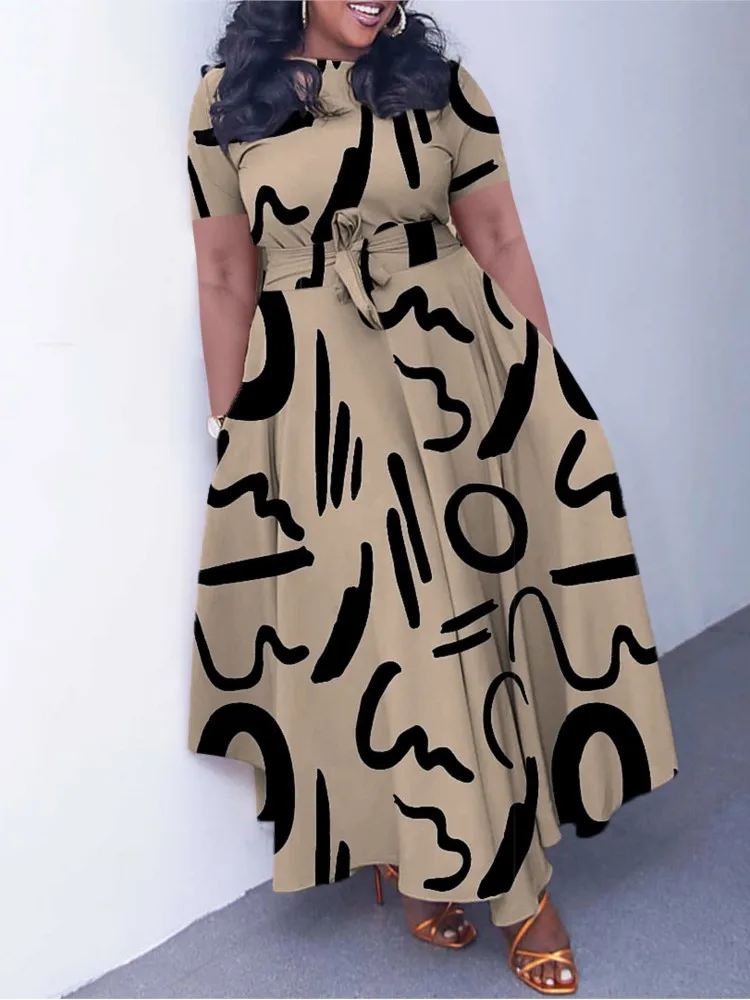 Robe-de-bureau-d-contract-e-manches-courtes-pour-femmes-robes-imprim-es ...