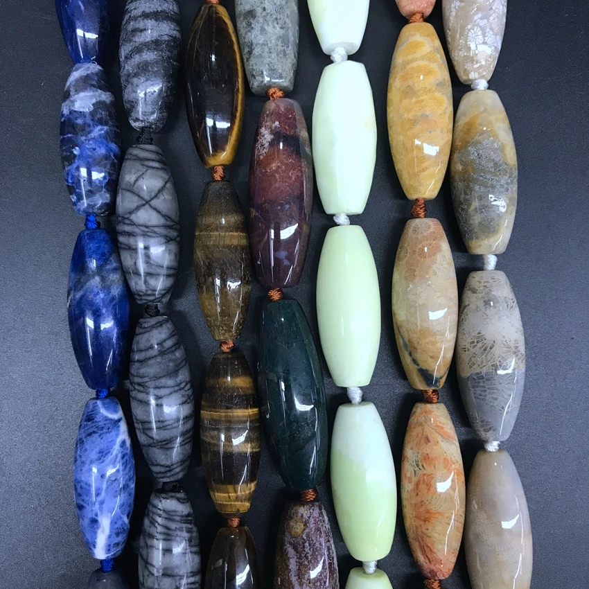 15.5"/strand Natural Coral Jades Smooth Barrel Rice Loose Bead,Tiger ...