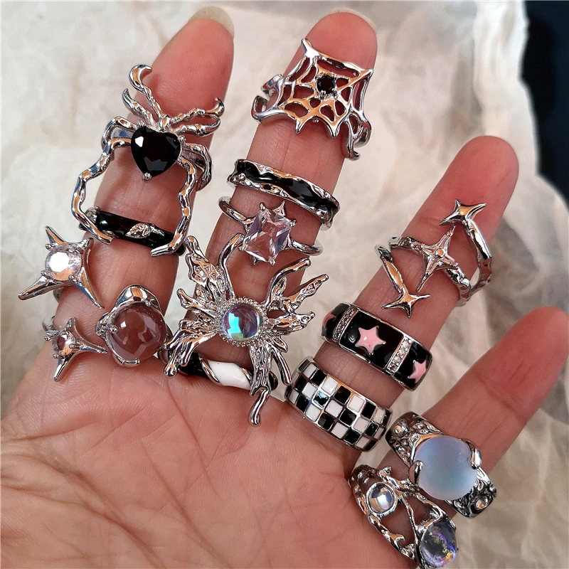 Y2K-Crystal-Rings-Kpop-Heart-Adjustable-Ring-Irregular-Geometry-Punk-Vintage-Rings-Set-for-Women ...