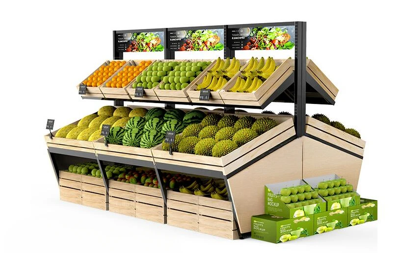 Wooden-high-grade-display-shelves-supermarket-vegetables-and-fruit ...