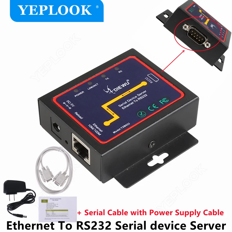 이더넷 Rj45 Rs232 Db9 직렬 포트 장치 서버 변환기 산업용 이더넷 Lan 어댑터 Tcp Rtu Udp 모드