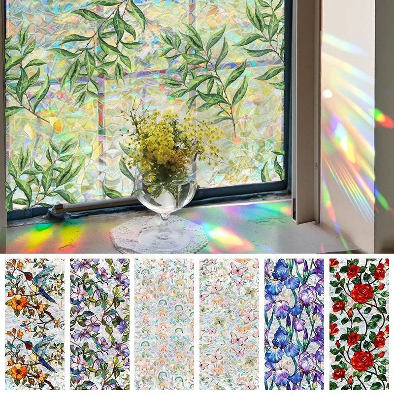 Rainbow-Glass-Film-Colorful-Plant-Window-Sticker-PVC-Static-Cling-Home ...