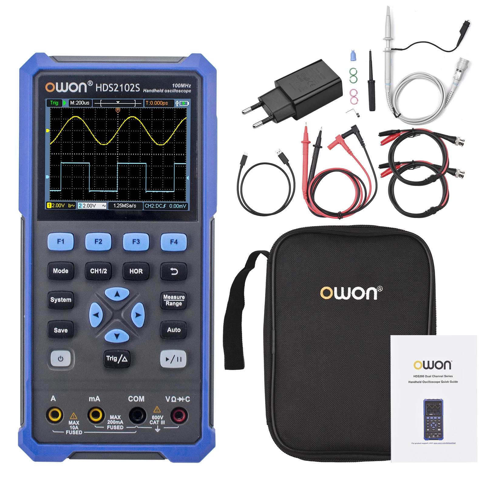 Osciloscopio 3 en 1 OWON HDS2102S/HDS242, multímetro, generador de forma de onda, 100MHz, 500MSa ...