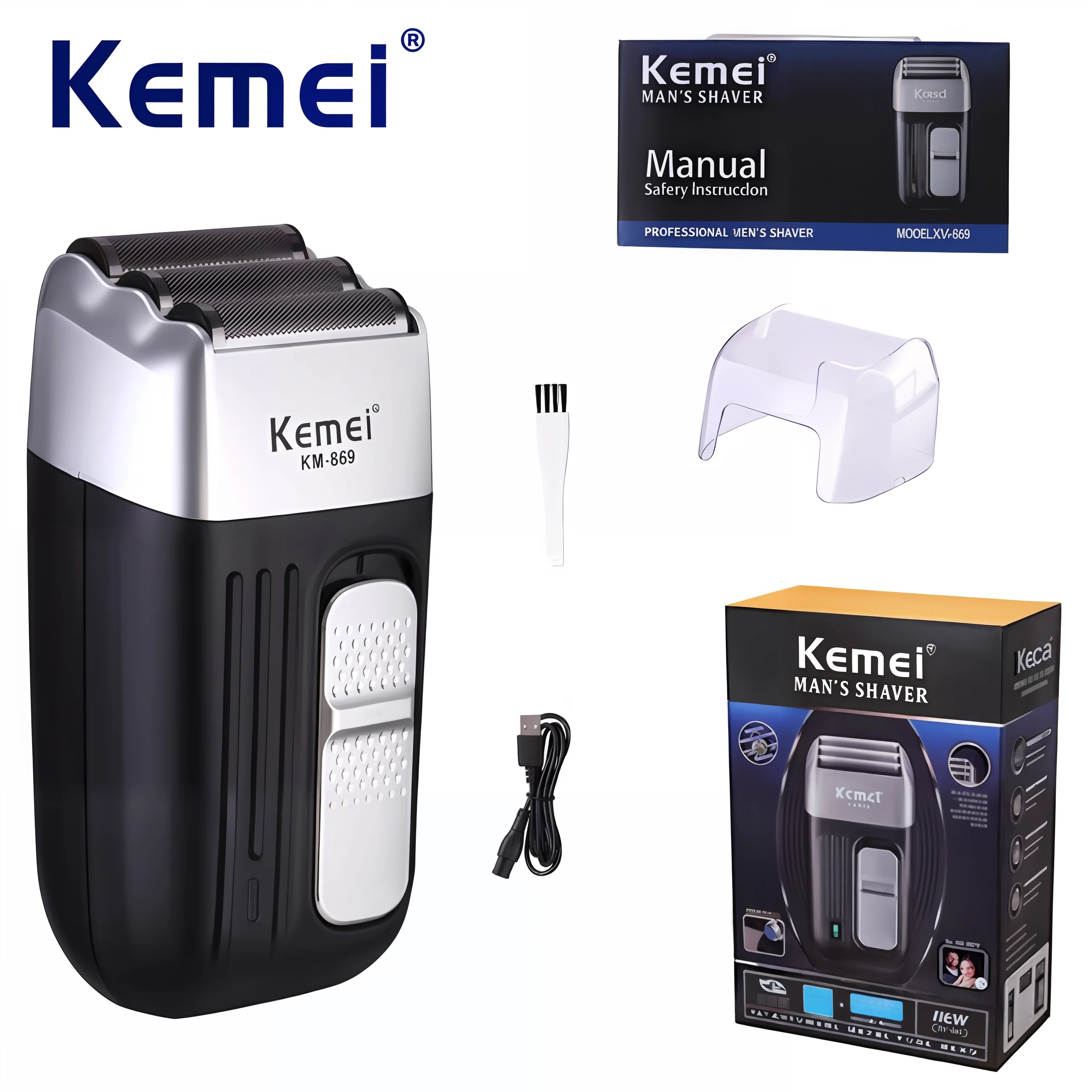 Kemei-KM-869-Powerful-Electric-Aluminum-Foil-Shaver-Triple-Head-Shaver-Men-s-Rechargeable-Blade ...