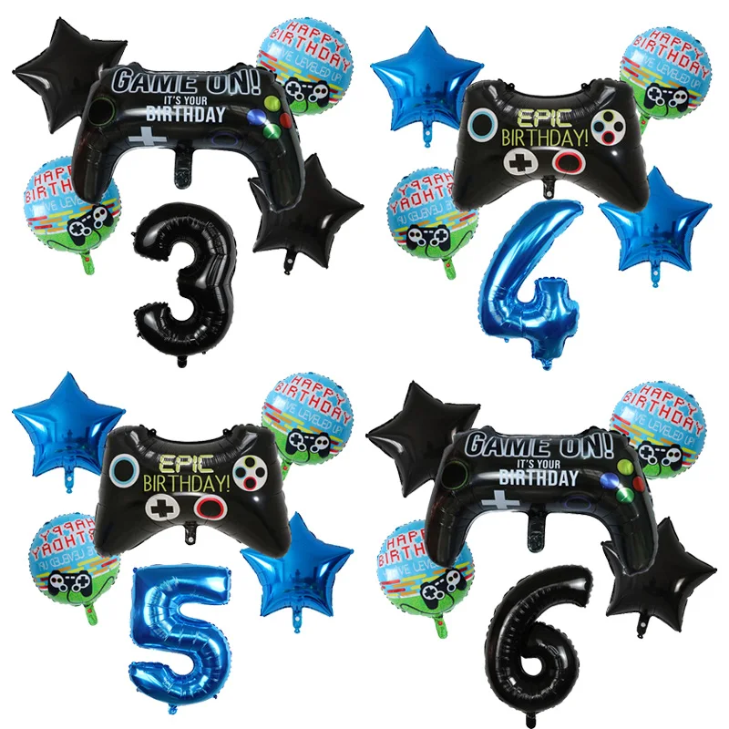 6Pcs Game Balloons Birthday Gamepad Foil Balloon Gaming Globos Number ...
