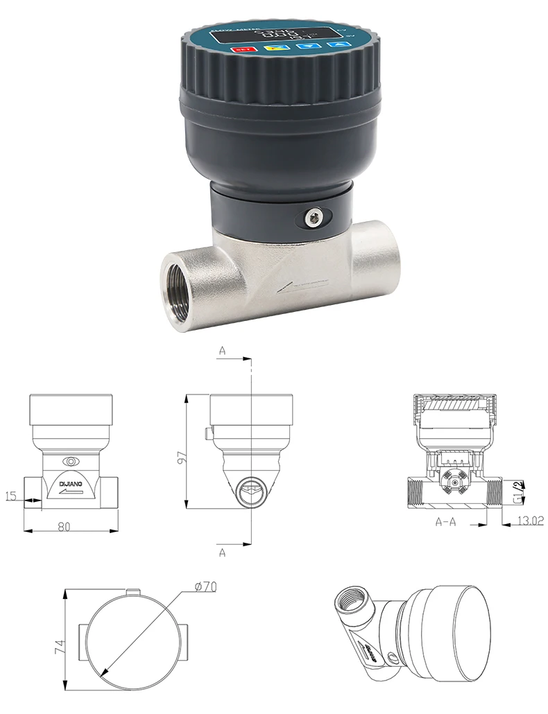 RS485 Electronic Digital Display Flowmeter Stainless Steel Male/Female Thread Smart LCD ...