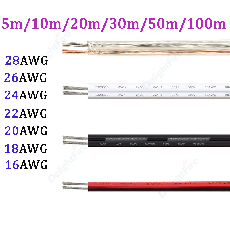 Red-Black-LED-Strip-Cable-2pin-LED-Electrical-Wire-5V-12V-2-Core ...