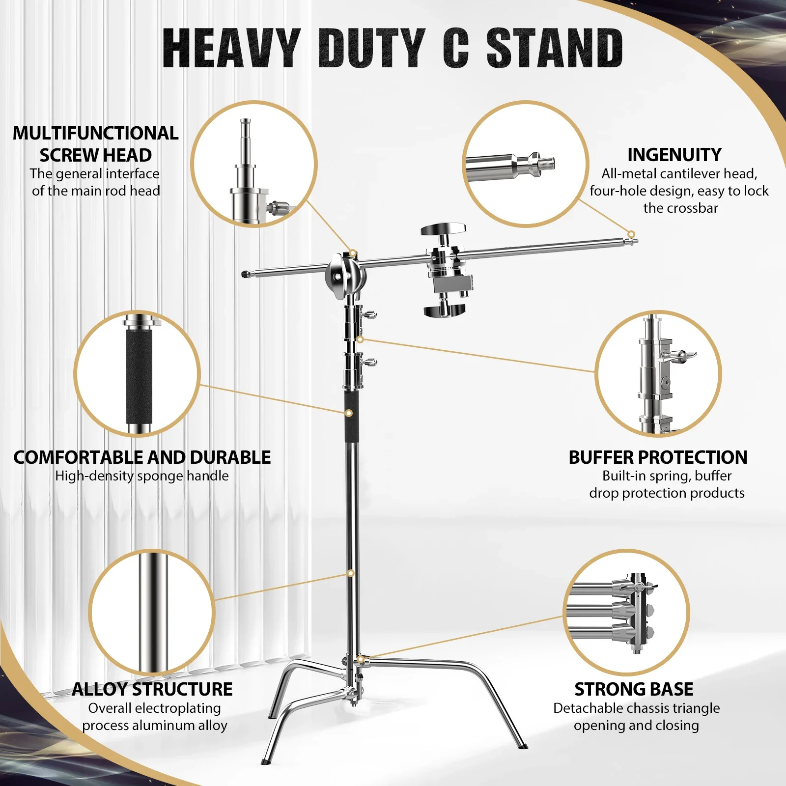 SH Stainless Steel Heavy Duty C Stand Light Stand Max Height 260cm ...