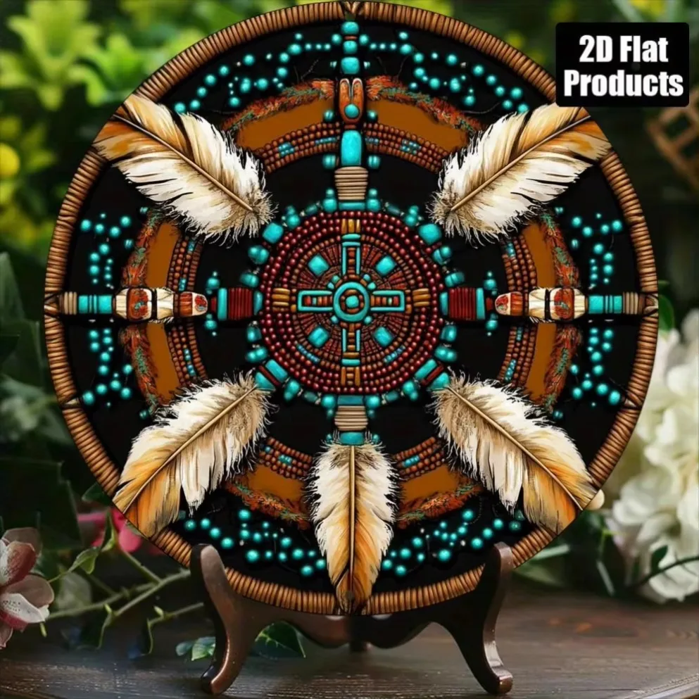 Native American-Themed 2D Flat Circular Aluminum Wall Plaque – 8x8 Inch ...