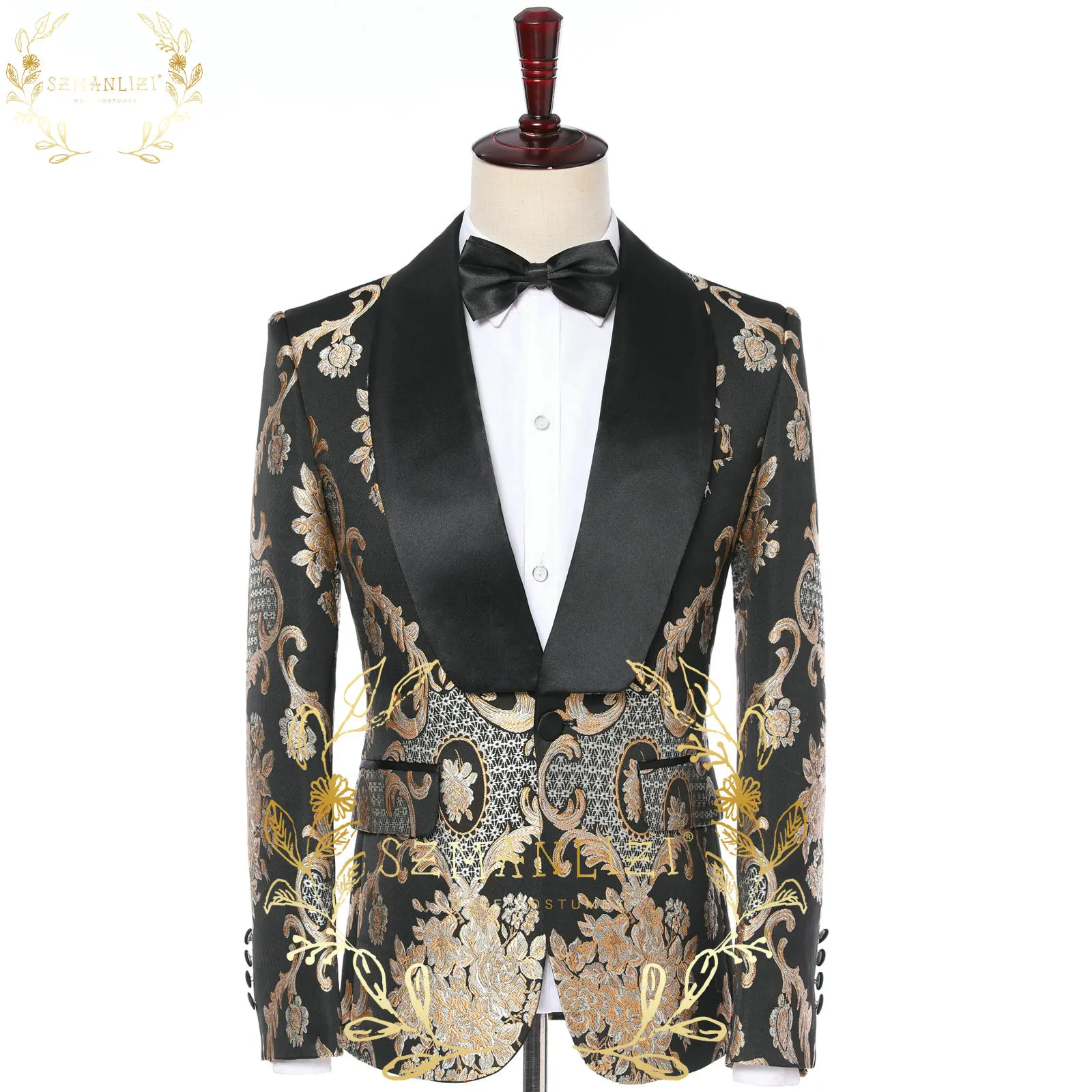Men-Blazers-Gold-Floral-Pattern-Jackets-Slim-Fit-Male-Suit-Jacket ...