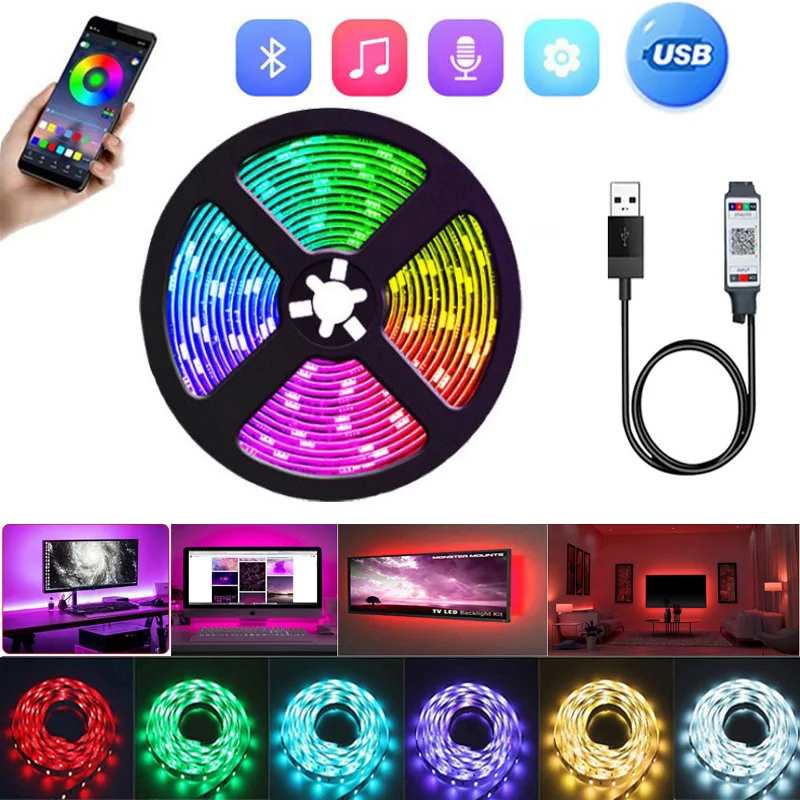 5v Fita Usb Luzes Led Strip Rgb 5050 2835 0.5m- 5m Bluetooth Lâmpada ...