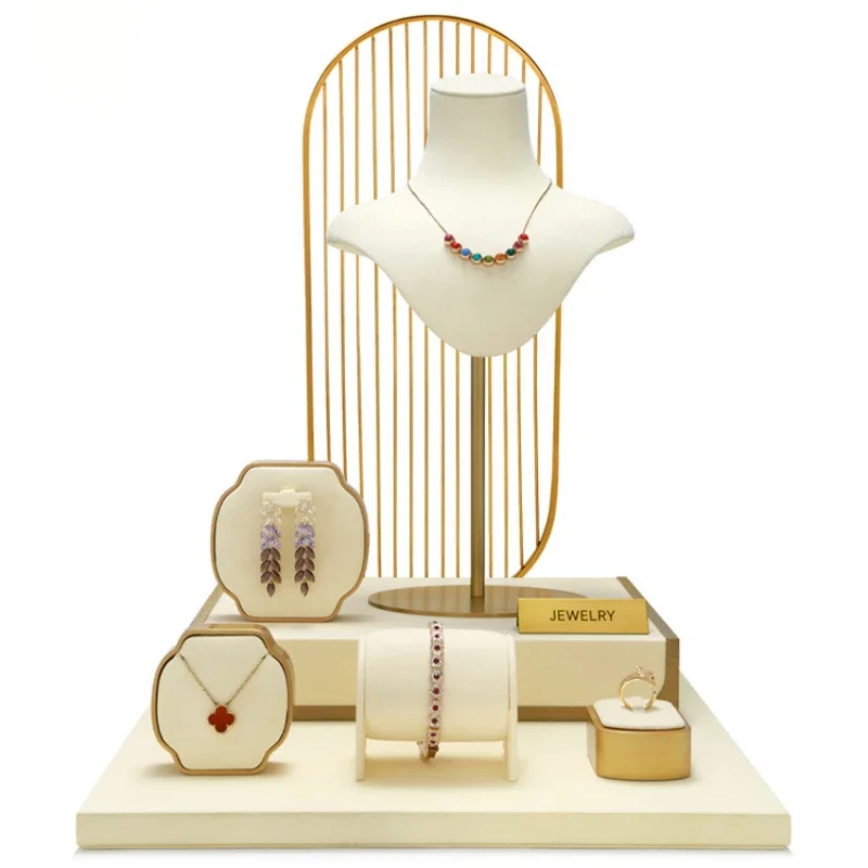 White-microfiber-jewelry-display-props-rings-necklaces-earrings ...