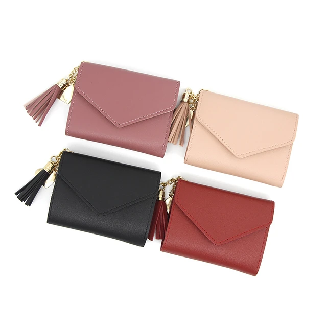 Women's Leather Mini Multifunction Bifold Wallet,pink