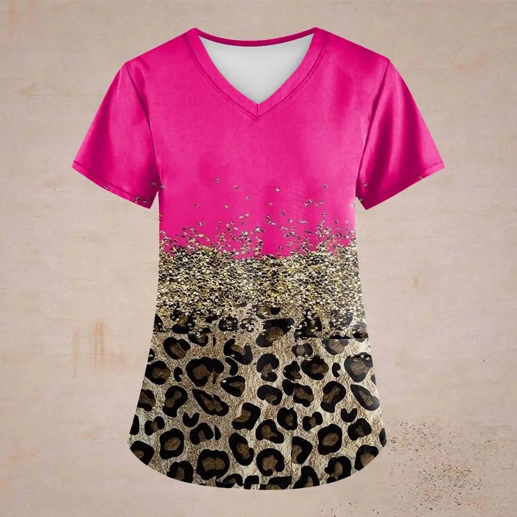 Zomer-Retro-Luipaard-Print-Scrub-Werkend-Uniform-Tops-Voor-Vrouwen ...
