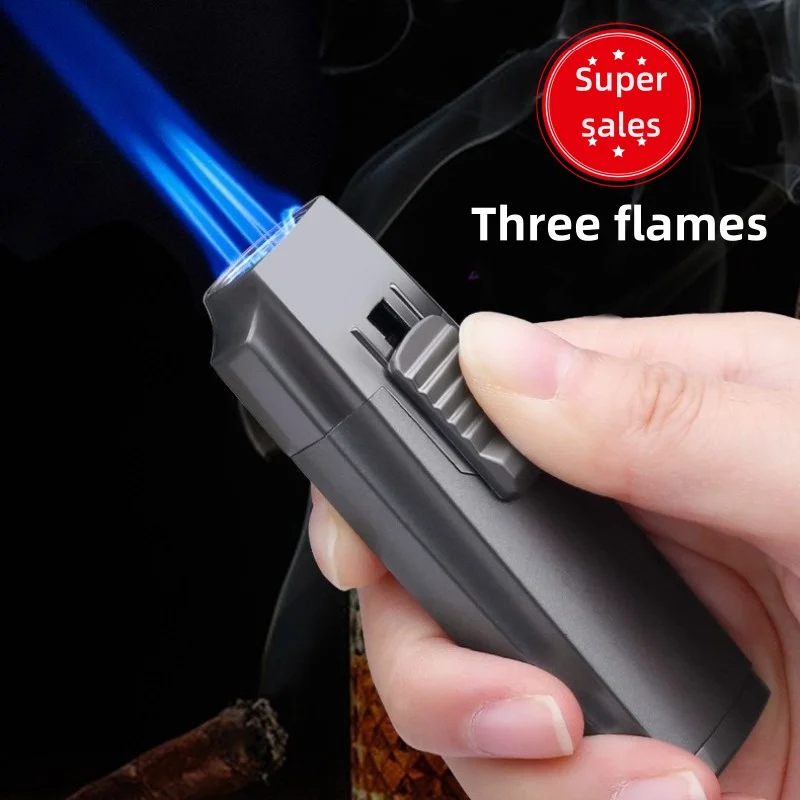 New-Triple-Blue-Flame-Metal-Jet-Lighter-Windproof-Pull-Down-Ignition ...
