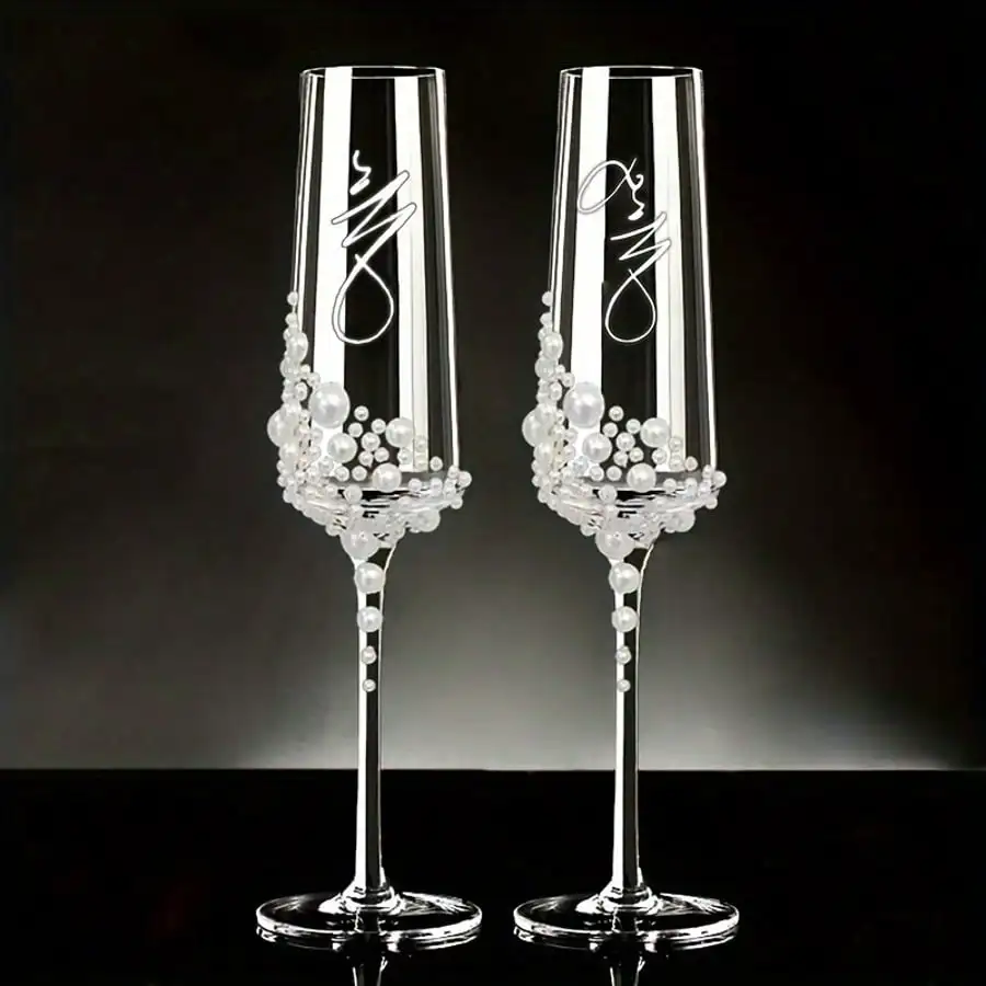Vasos elegantes de perlas de cristal para champán, diseño transparente ...
