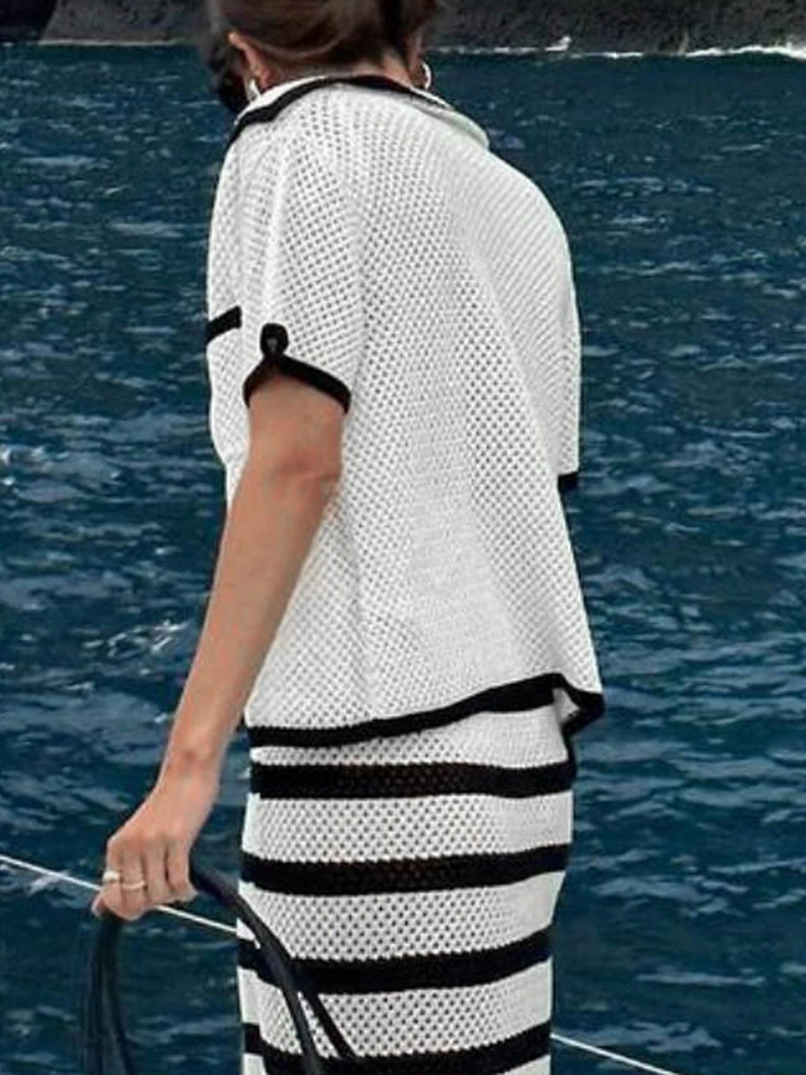 Women-s-Summer-Crochet-Cover-Up-Skirts-High-Waist-Striped-Knit-Long ...