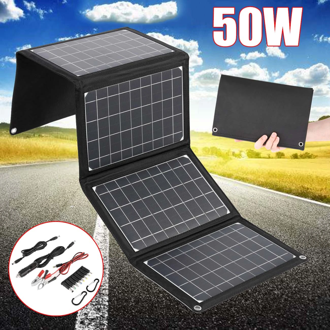 50w Portable Solar Panel Folding Bag Qc Fast Charging Solar Power ...