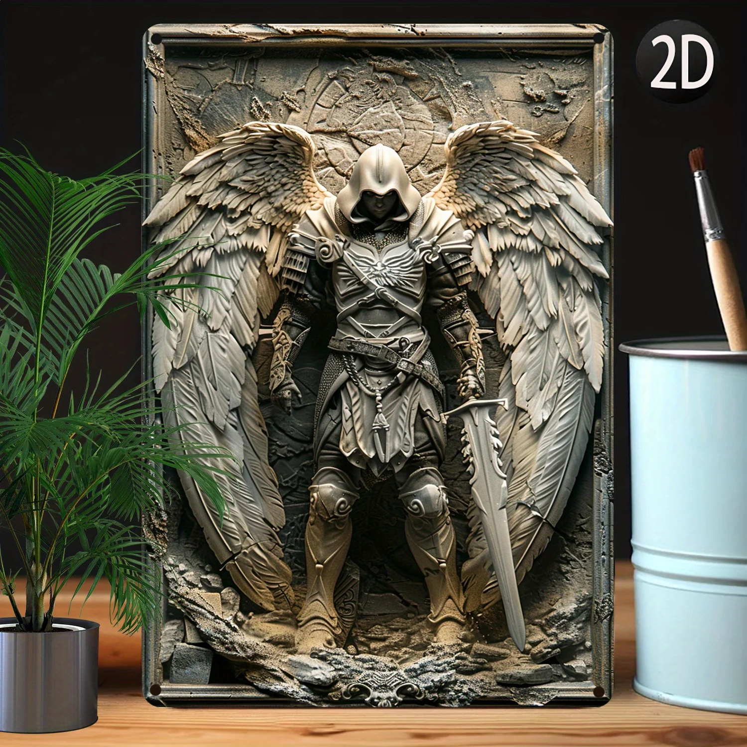 Angel Warrior Metal Wall Art - Moisture Resistant Sculpture for Home ...