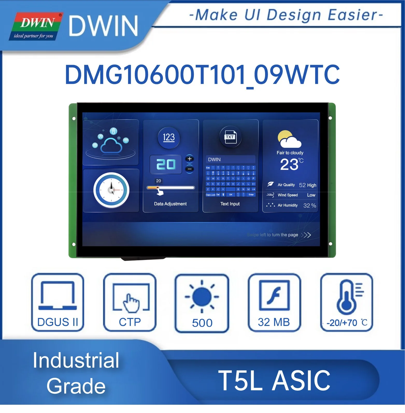 DWIN-10-1-Inch-1024-600-Arduino-LCD-Displays-For-ESP32-HMI-UART-RS232 ...