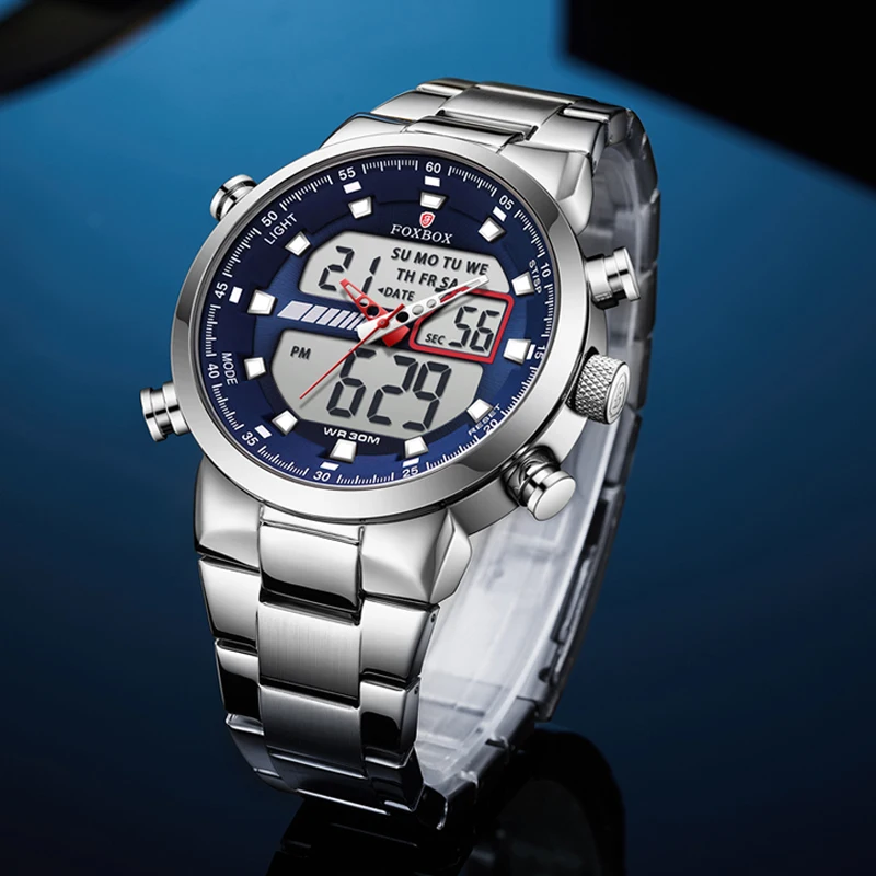 FOXBOX-Watch-for-Men-Luxury-Stainless-Steel-Quartz-Watch-Men-30M ...