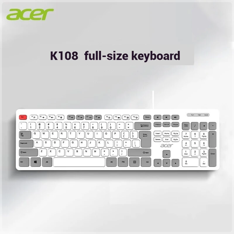 Acer-K108-Keyboard-Mechanical-Feel-Full-Size-108-Key-Abs-Wired-Thin ...