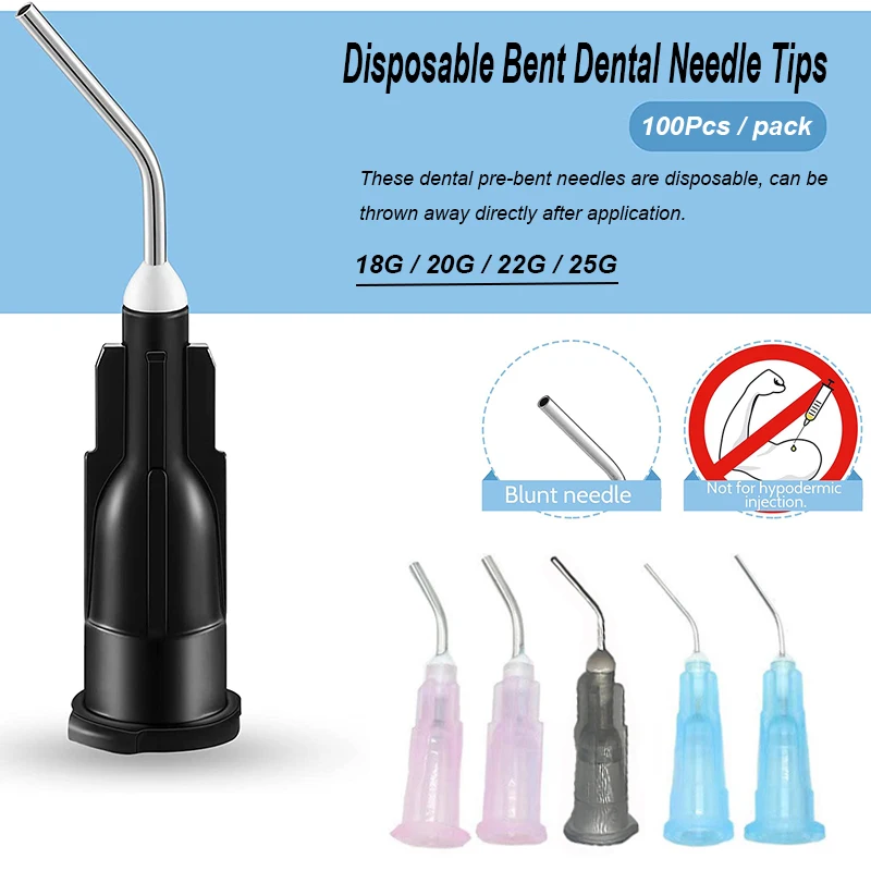 100Pcs Disposable Dental Irrigator Bent Needle Tips 18/20/22/25G ...