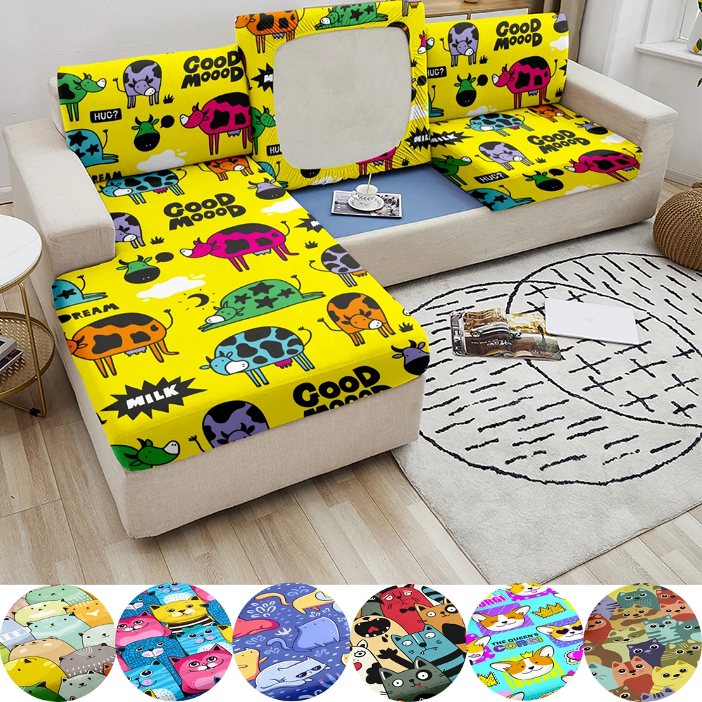 3D Print Sofa Seat Cushion Cover Cartoon Elastic Sofa Slipcover 1/2/3/4 ...