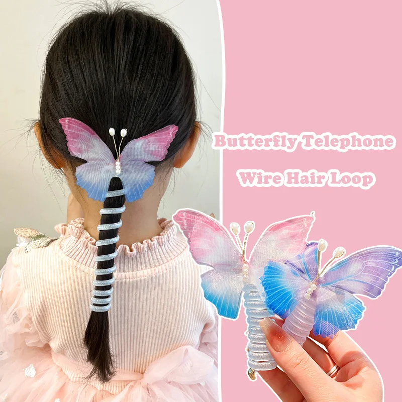 Butterfly-Telephone-Wire-Hair-Loop-Girls-Colorful-Ponytail-Elastic-Hair ...