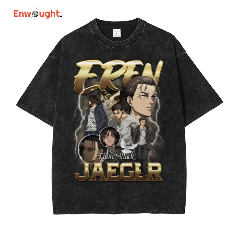Jaeger Eren T Shirts Anime Attack on Titan Vintage Washed T shirt ...
