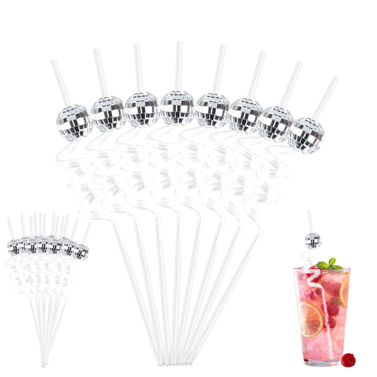 6pcs Mirror Disco Ball Straws 70s Disco party Decorative Mini Disco ...