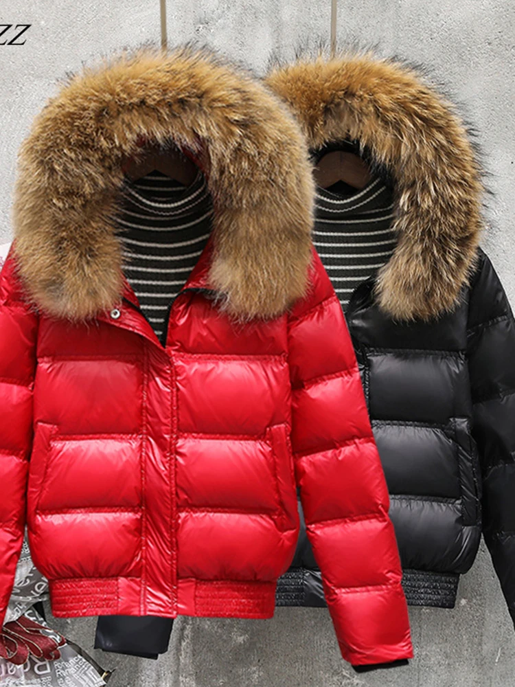 Ftlzz Winter Real Raccoon Fur Feather Jacket Women Hooded Slim White Duck Down Short Parkas ...