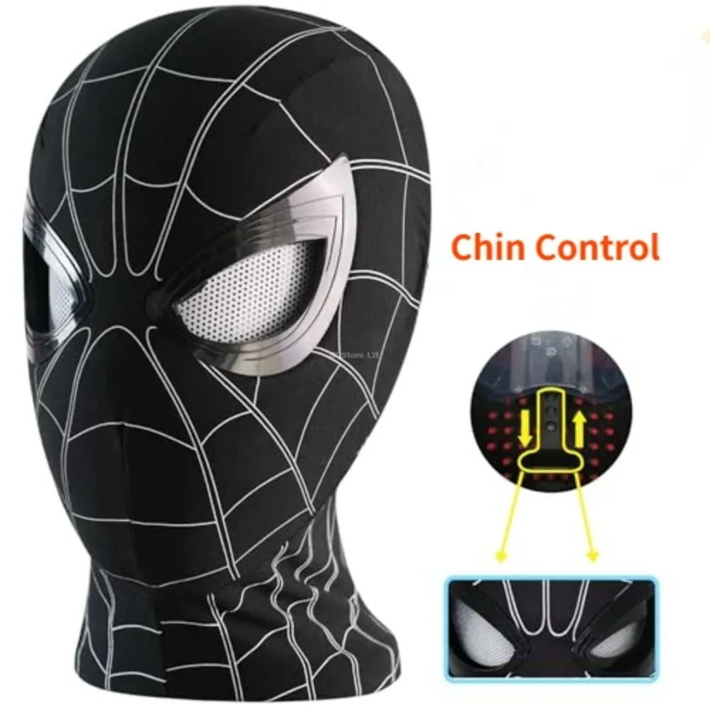 Marvel-Black-Spider-Man-Mask-with-Chin-Control-To-Moving-Eyes-Hard ...
