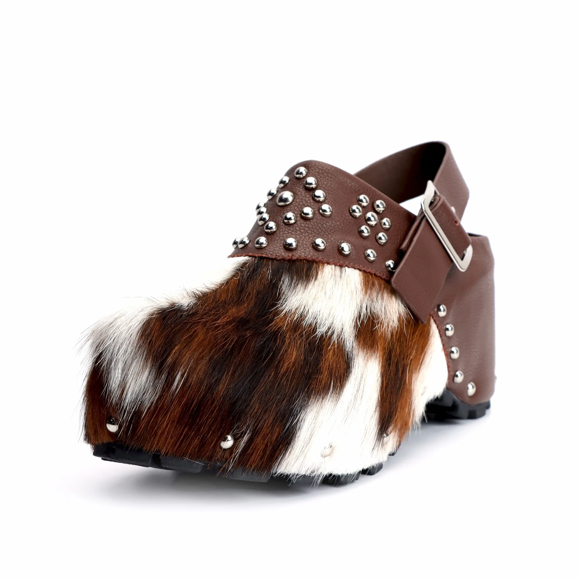 Handmade Designer Luxury Studded Platform Clogs with Natural Calf Hair ...